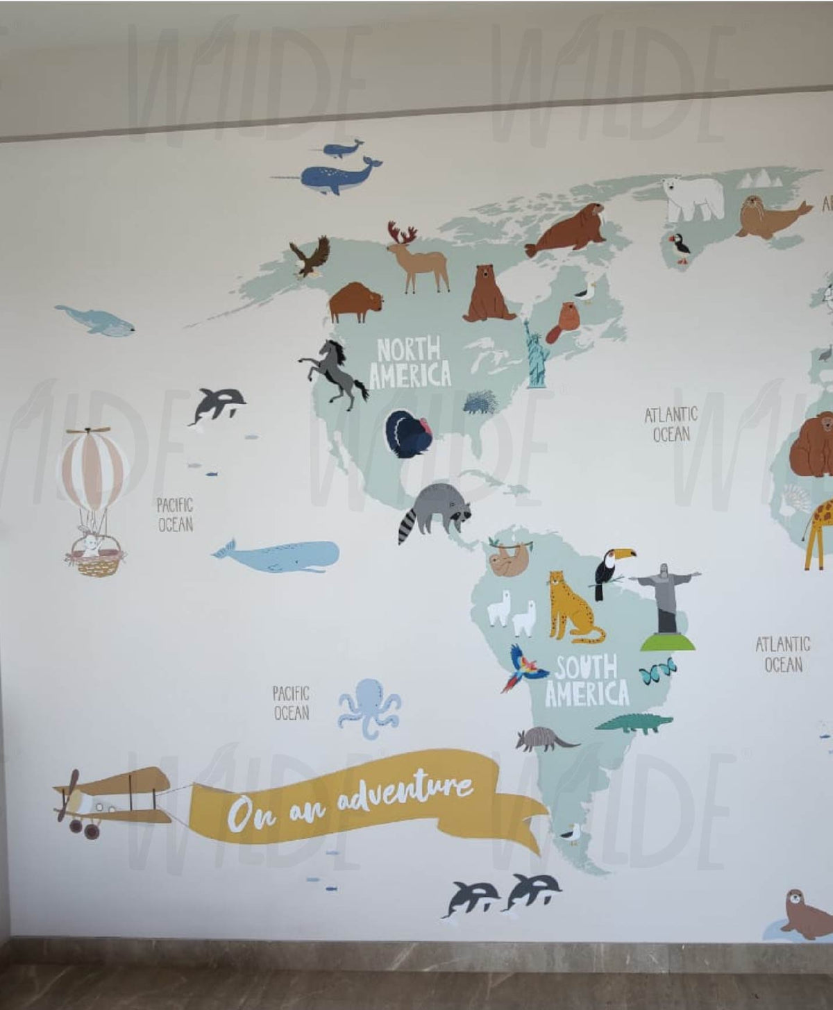 Animals Ahoy World Map, Kids Wallpaper – Wilde Pattern Company
