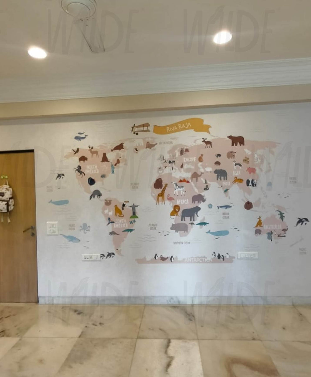Animals Ahoy World Map, Kids Wallpaper – Wilde Pattern Company