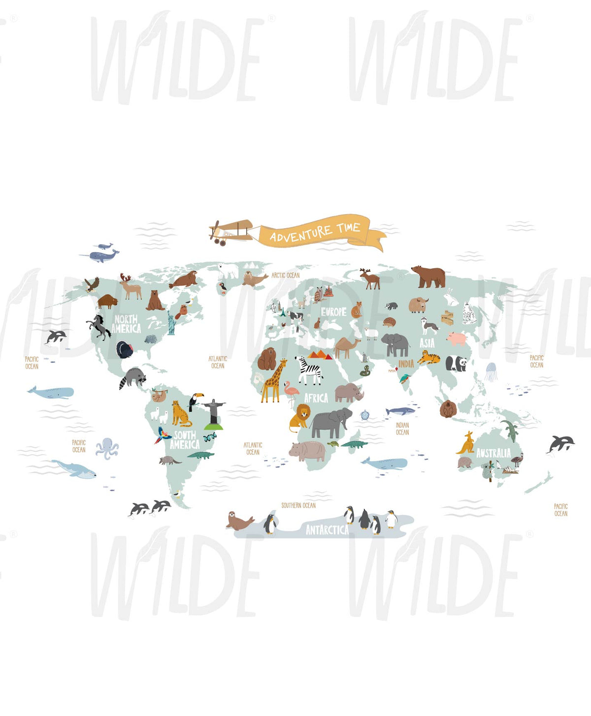 Animals Ahoy World Map, Kids Wallpaper – Wilde Pattern Company
