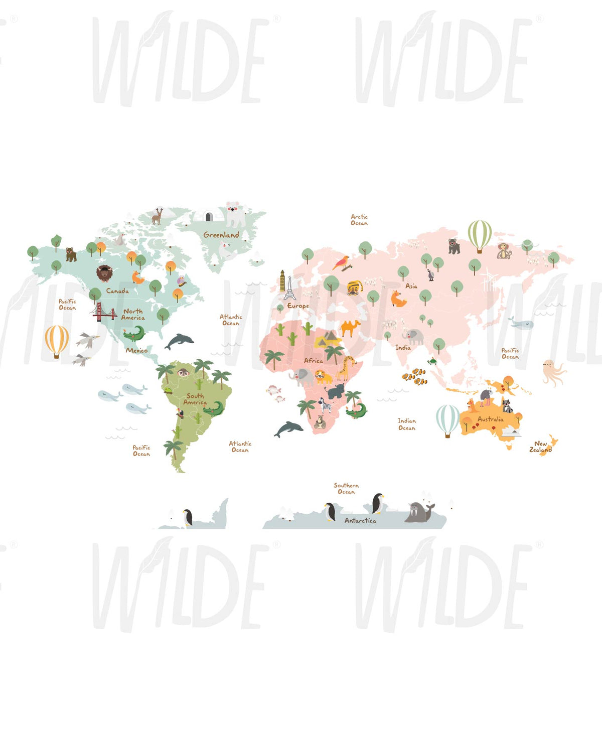Pastel World Map, Kids Wallpaper – Wilde Pattern Company