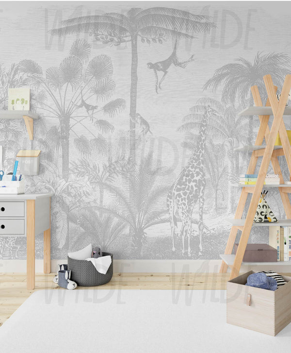 Jungle Noir Neutral Kids Safari Wallpaper – Wilde Pattern Company