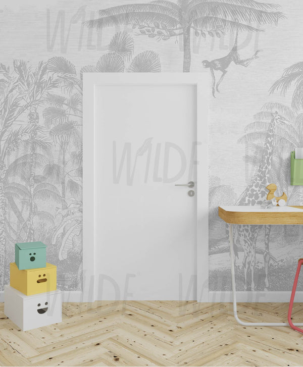 Jungle Noir Neutral Kids Safari Wallpaper – Wilde Pattern Company